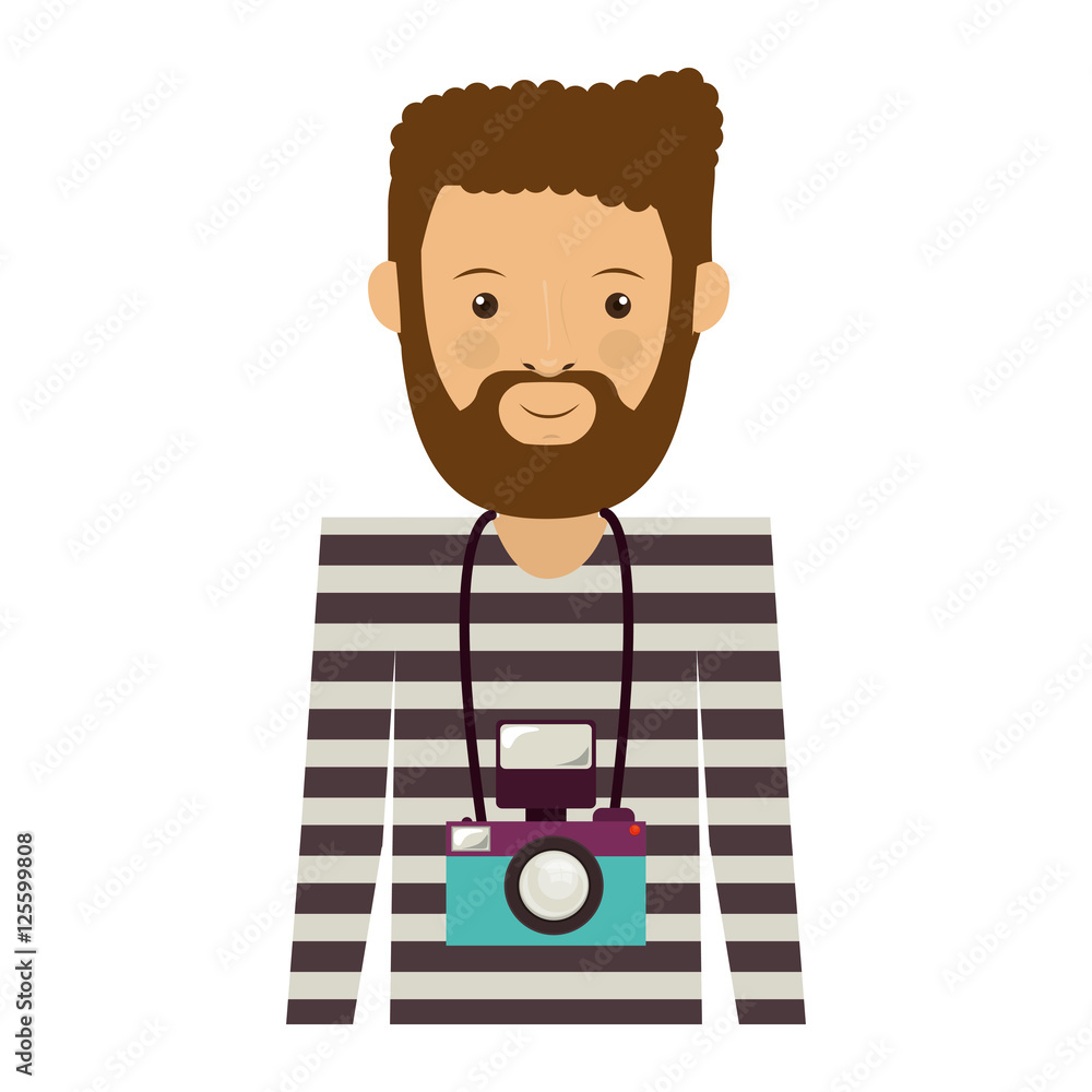 avatar hipster bearded man smiling with photographic professional ...
