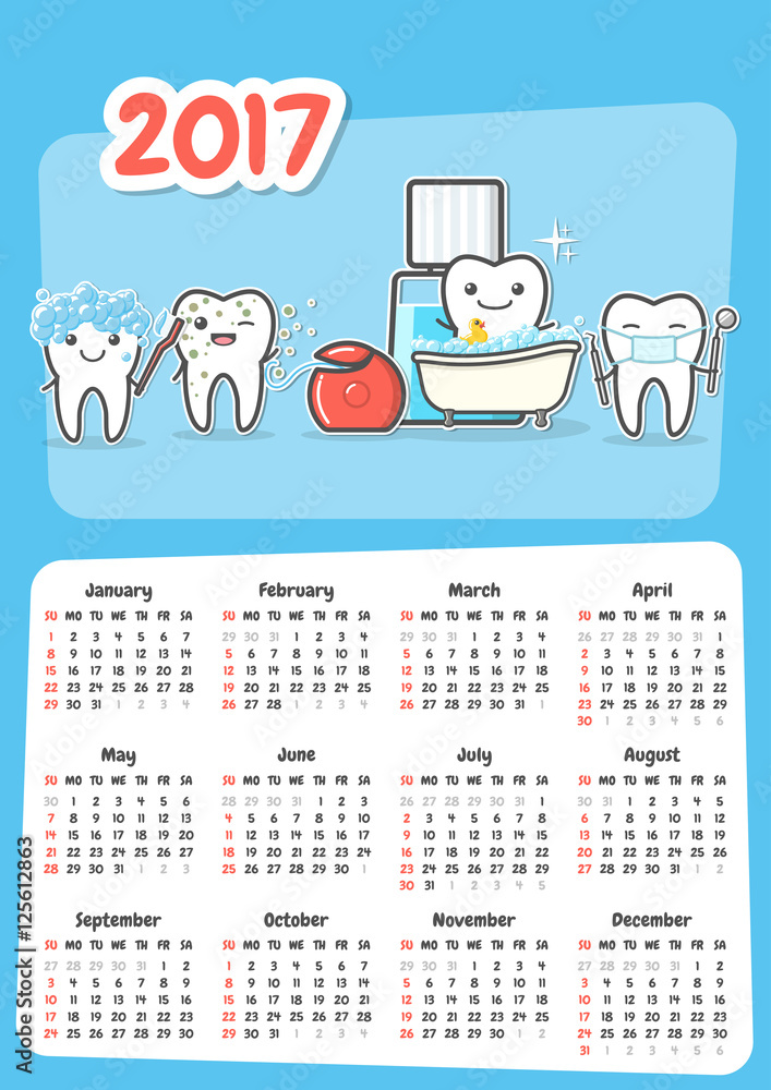 Wall dental calendar 2017. Stock Vector | Adobe Stock