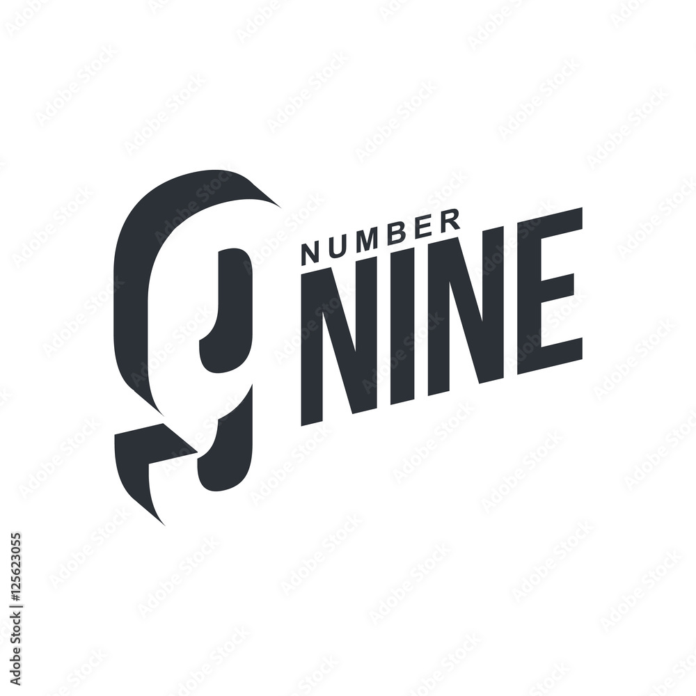 Black and white number nine diagonal logo template, vector ...