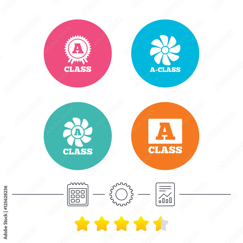 A-class award icon. A-class ventilation sign. Premium level symbols ...