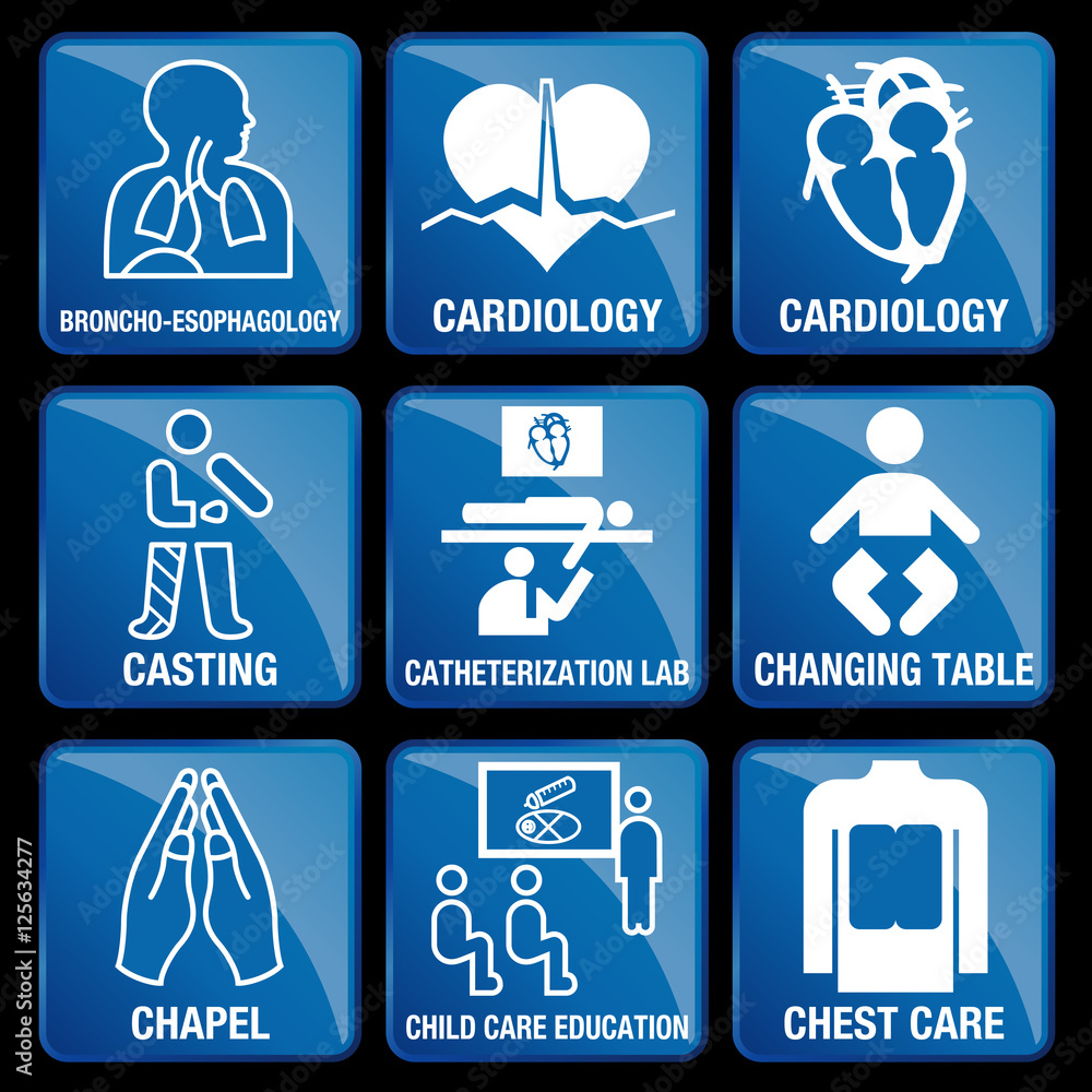 Set of Medical Icons in blue square background - BRONCO-ESOPHAGOLOGY ...