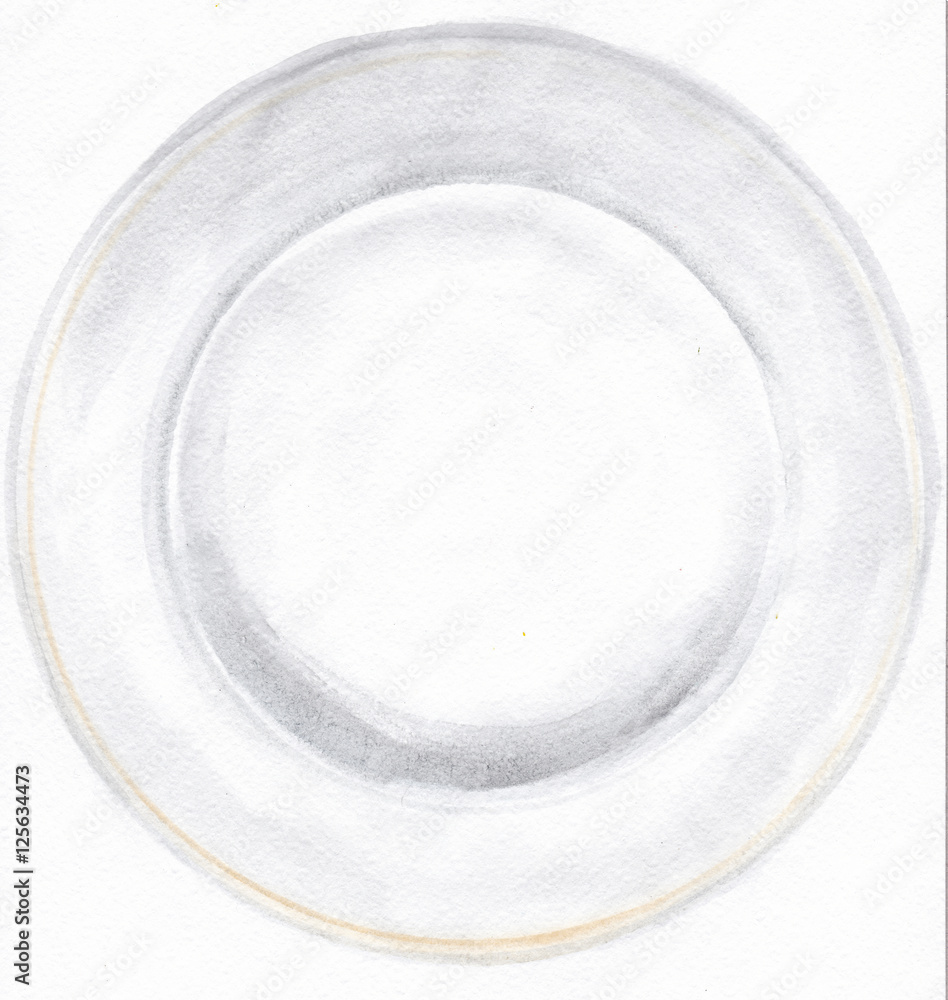 Plate isolated on white. Hand drawn watercolor illustration. Stock ...