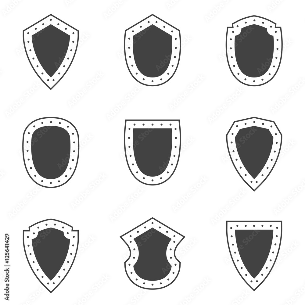 Vector Black Shields set on white background Stock Vector | Adobe Stock