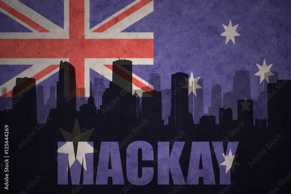 abstract silhouette of the city with text Mackay at the vintage ...