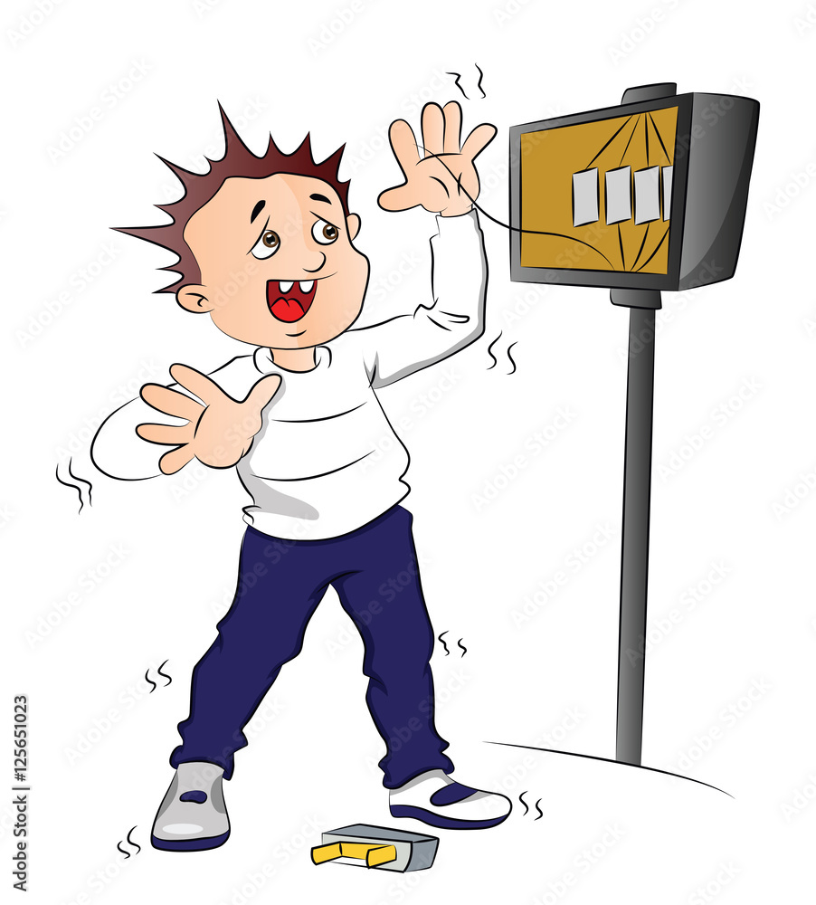 Vector of man receiving an electric shock after short circuit. Stock ...