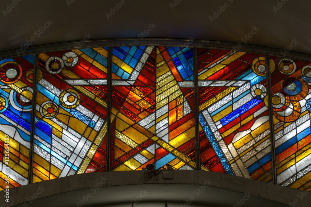 stained-glass window, star and diagonal lines Stock Photo | Adobe Stock