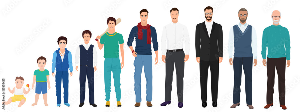 Different age generations of the men male person. Man age from kid to ...