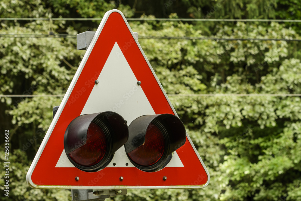 Railroad crossing sign as seen in many European countries Stock-Foto ...
