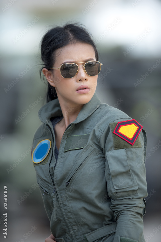 Portrait of young girl pilot , military pilot ,beautiful pilot Stock ...