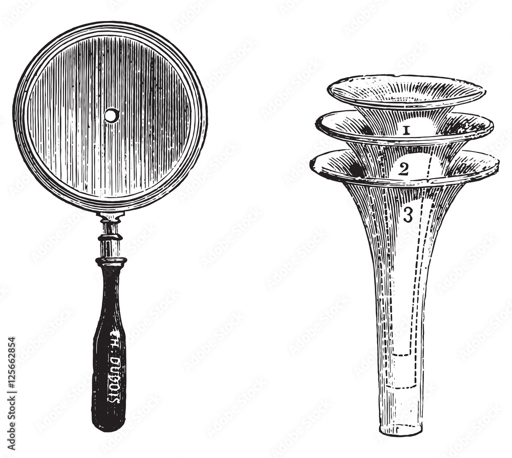 Fig. 994. Concave mirror for otoscopic examination, Fig. 995. Set of ...