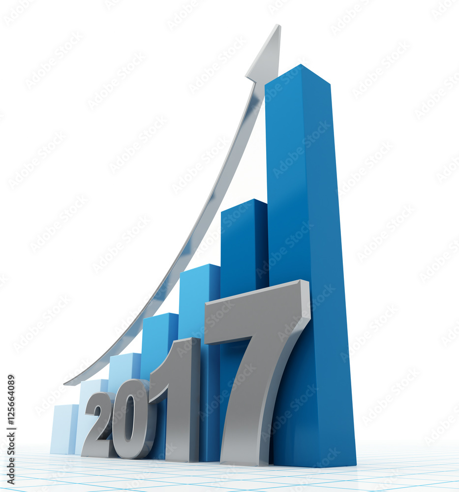 2017 graph up on white background. Growing bar graph with rising arrow ...