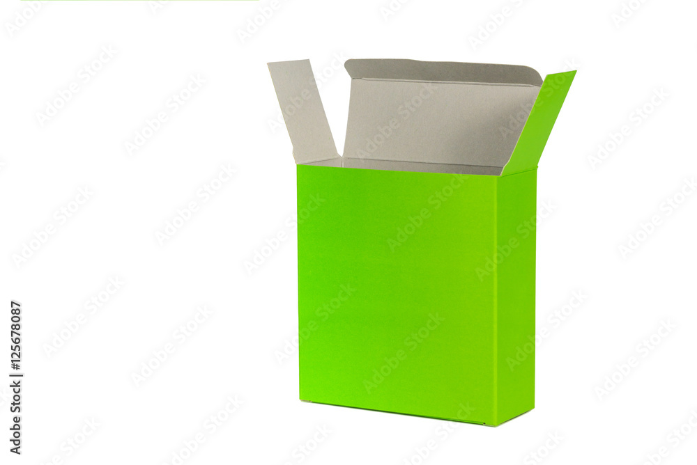 Green Box with lid open or green paper package box isolated on W Stock ...