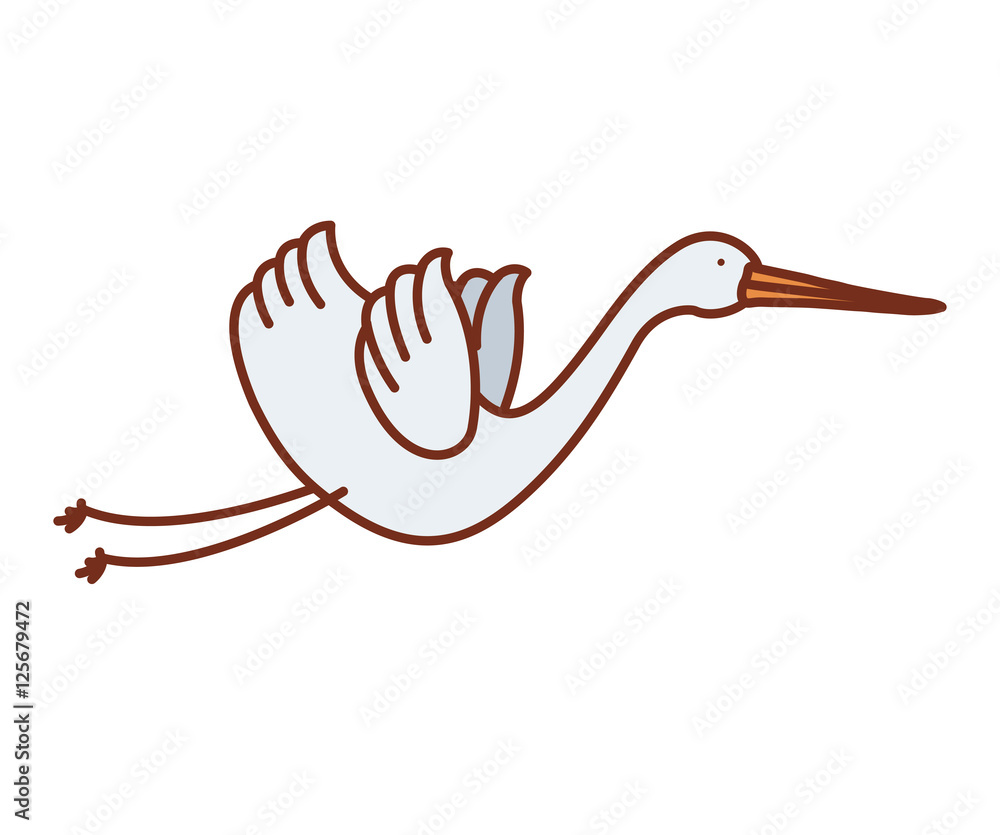 cartoon stork bird flying icon over white background. vector ...