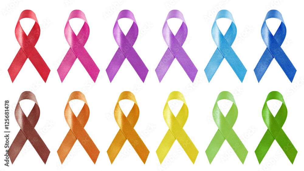 twelve colors of awareness ribbons isolated on white background Stock ...