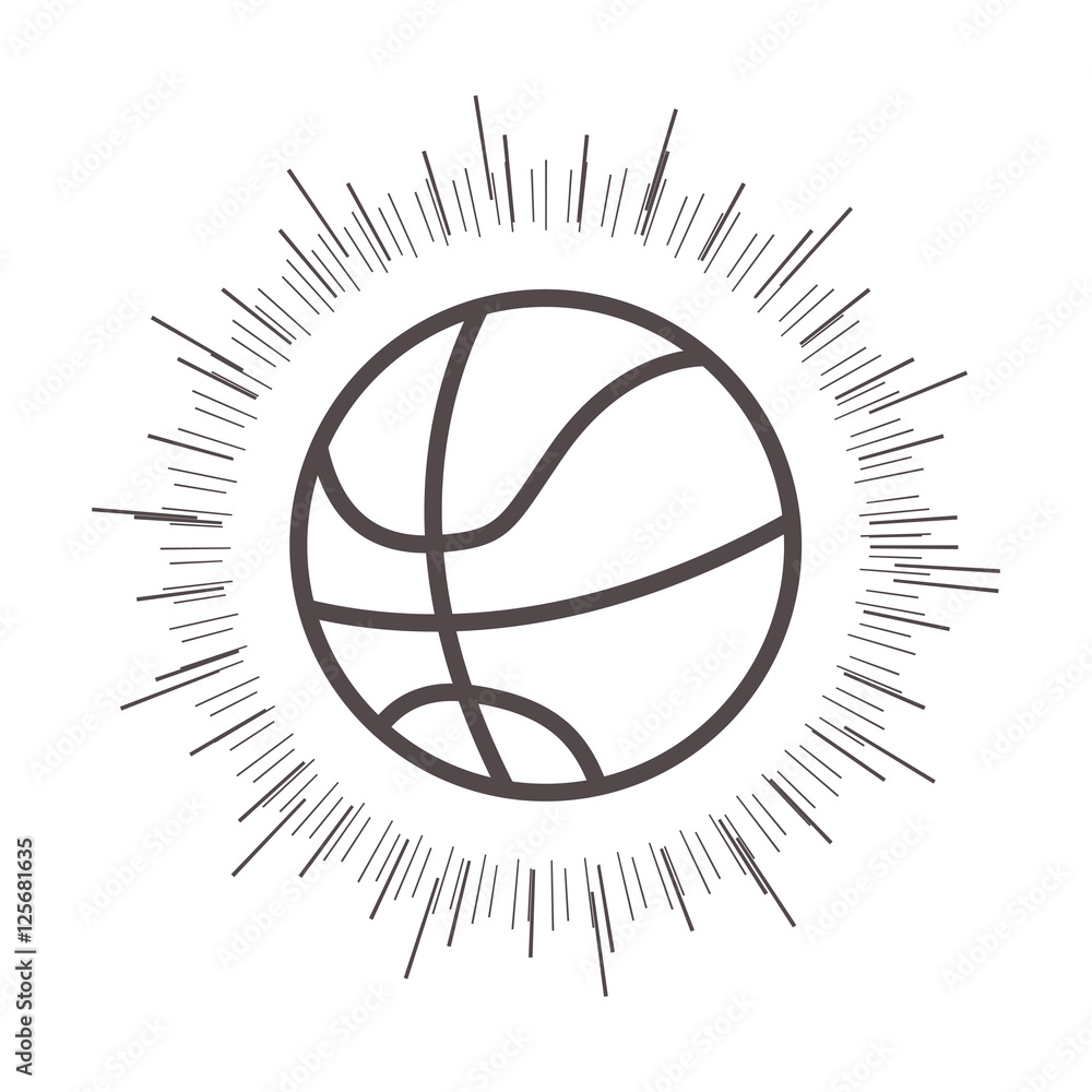 basketball ball sport equipment icon with sunburst over white ...