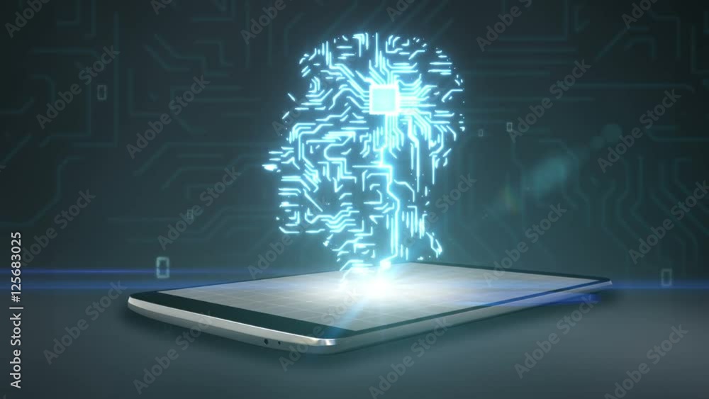 Brain shape of head connect digital lines on smart phone, mobile, smart ...