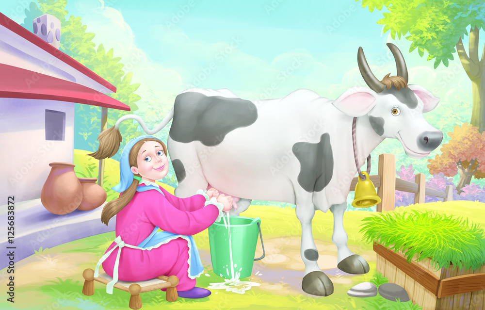 The dreamy milk maid story (2+3) Stock Illustration | Adobe Stock