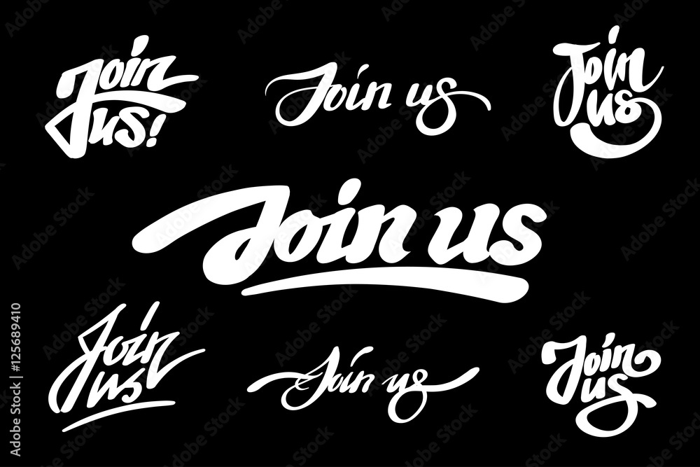 Set of "JOIN US" handmade lettering inscriptions for invitation. Design ...