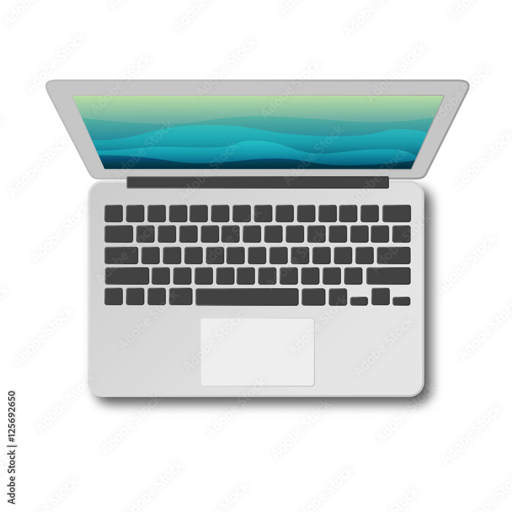 Laptop top view with shadow isolated on white background vector ...