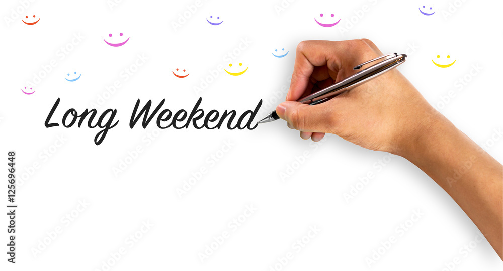 Long weekend with hand writing and smiley faces in many colors Stock ...