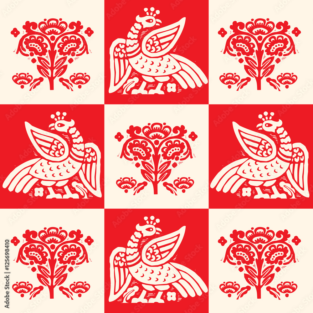 Fire Bird Phoenix, Seamless Pattern, Vector Illustration. Firebird Logo ...