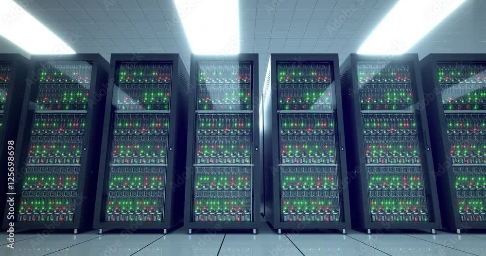 Servers racks. Modern datacenter. Cloud computing. 4k UHD Server in ...