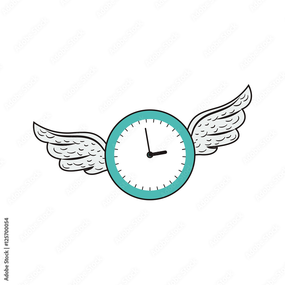 clock time device icon with wings over white background. vector ...