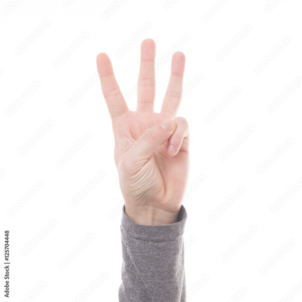 Hand count sign three finger isolated on white background Stock Photo ...