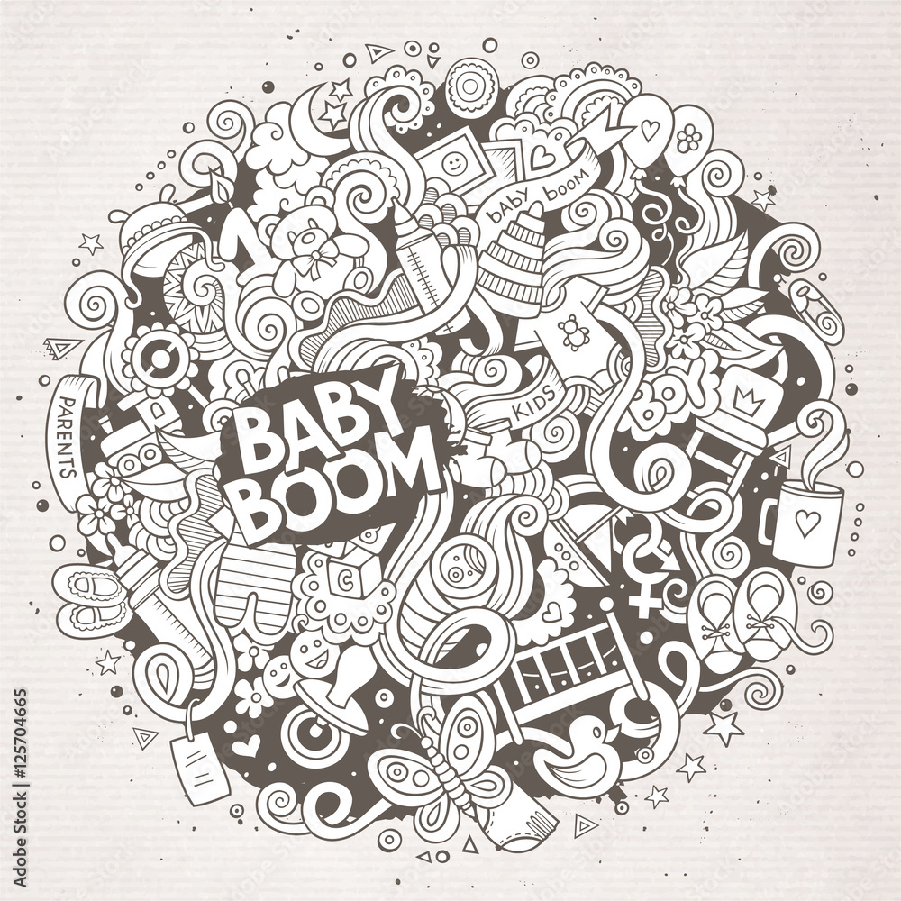 Cartoon cute doodles hand drawn Baby illustration Stock Vector | Adobe ...