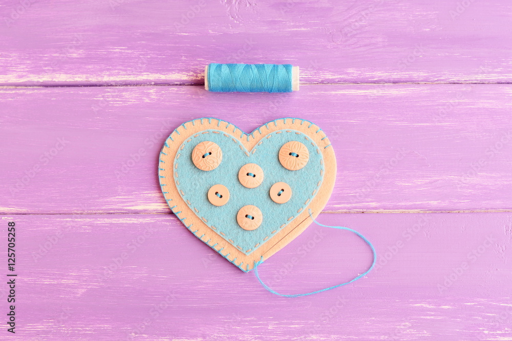 How to sew a felt heart decor. Step. Join the felt edges of felt heart ...