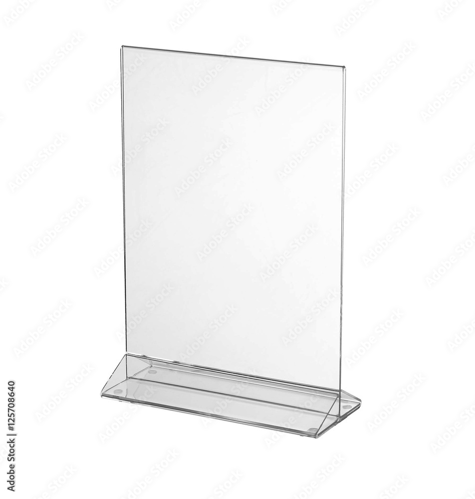 Transparent acrylic table stand display for menu isolated, white ...
