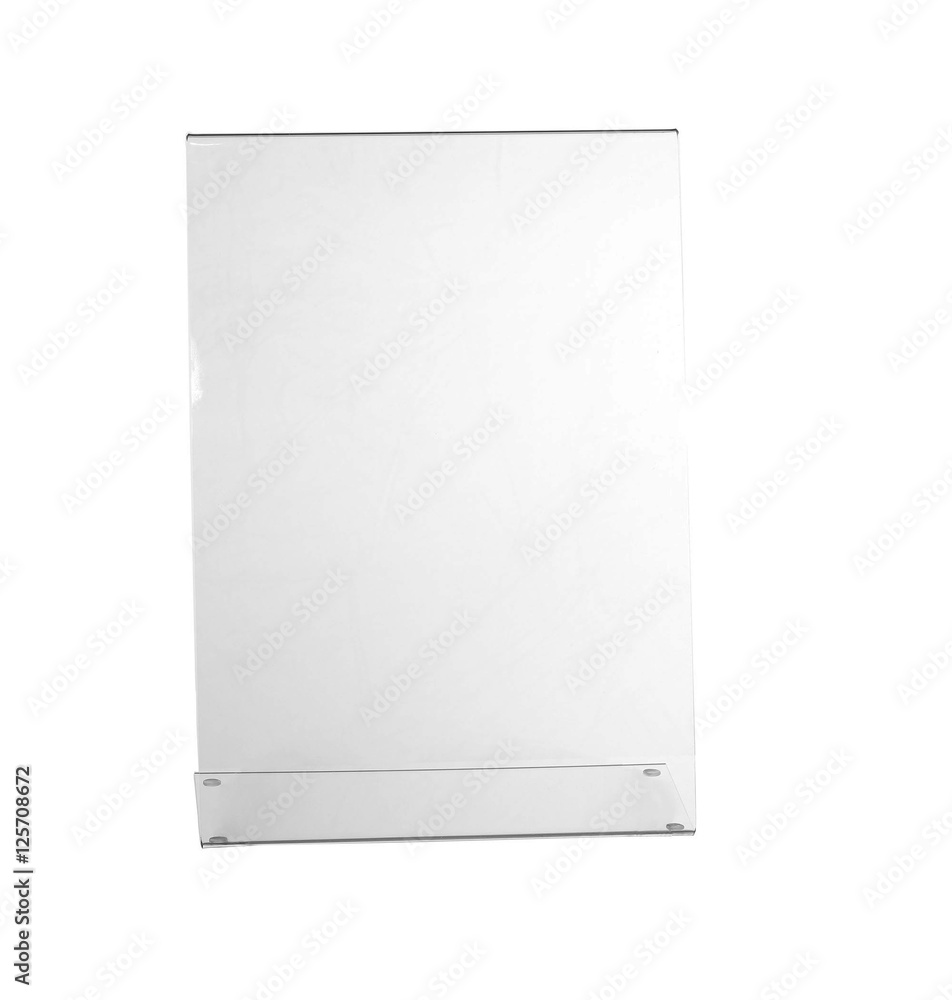Transparent acrylic table stand display for menu isolated, white ...