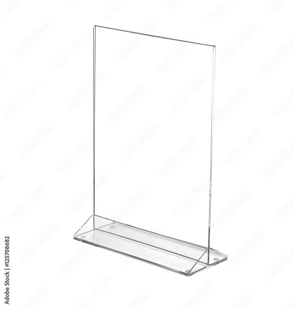 Transparent acrylic table stand display for menu isolated, white ...