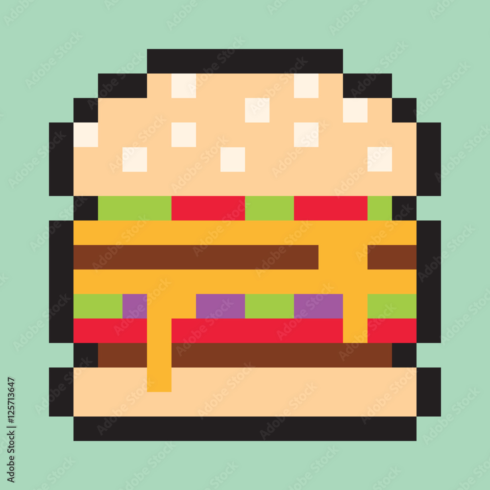 Pixel art, minimalistic burger, flat fast food, vector design object ...