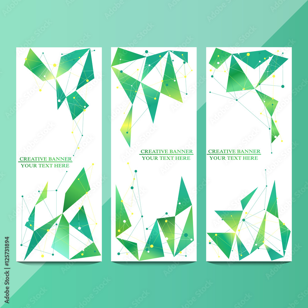 Vector vertical banners set with polygonal abstract shapes, with ...