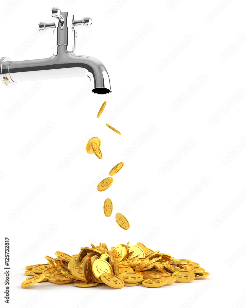Drain money from the tap, Gold coins dripping tap, Money coins out of ...
