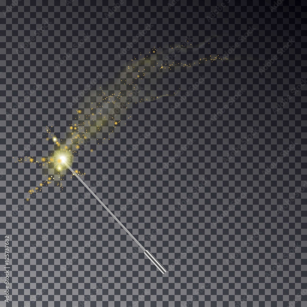 Vector illustration of magic wand. Isolated on black transparent ...