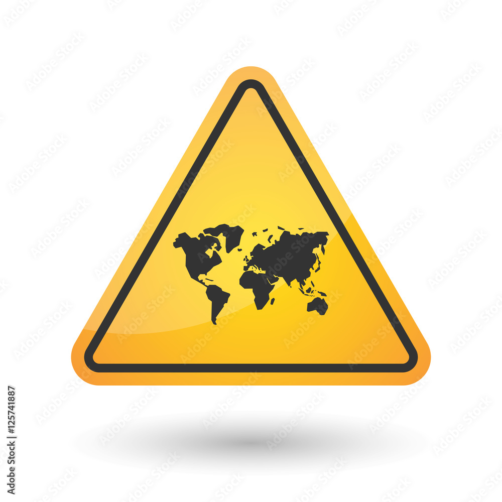 Isolated danger signal icon with a world map vector de Stock | Adobe Stock