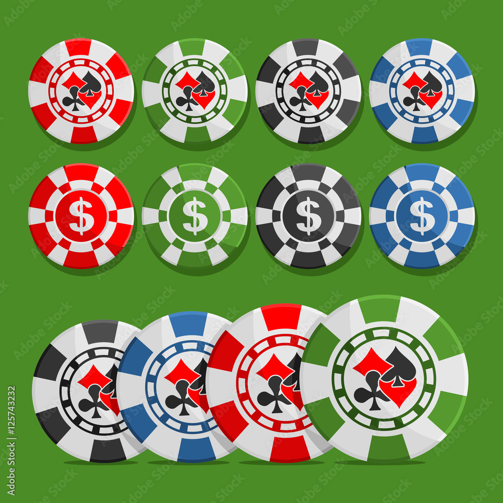 Vector logo poker Chips: eight different playing tokens set, colorful ...