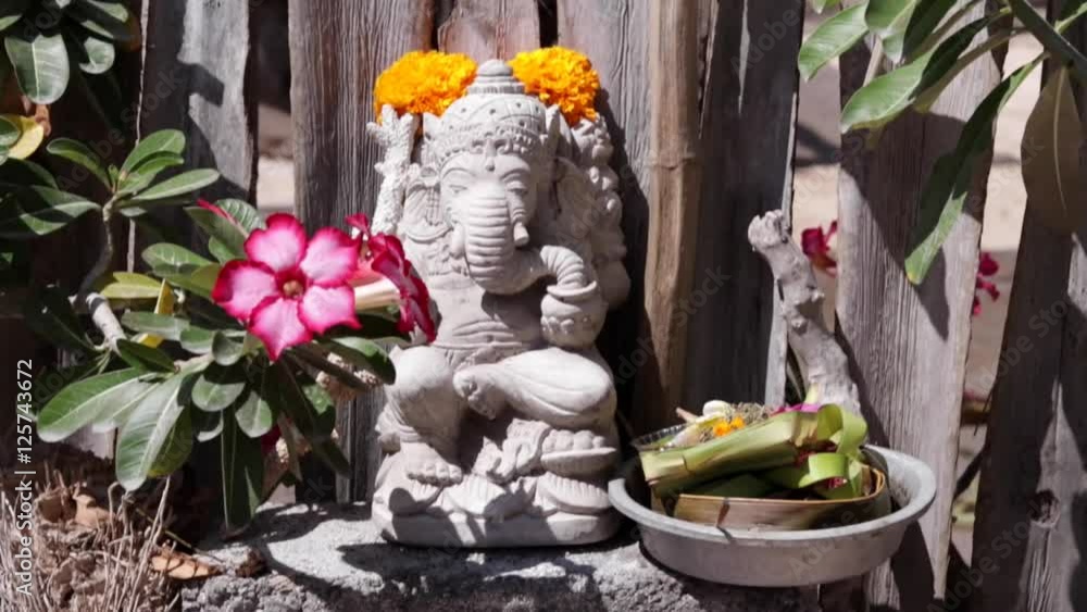 Hindu God Ganesha stone statue. Ganesha Idol. Tropical island Lembongan ...