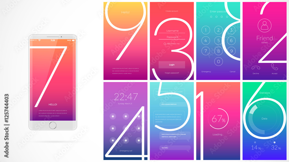 Modern Ui Screen Design For Mobile App With Web Icons Stock Vektorgrafik Adobe Stock