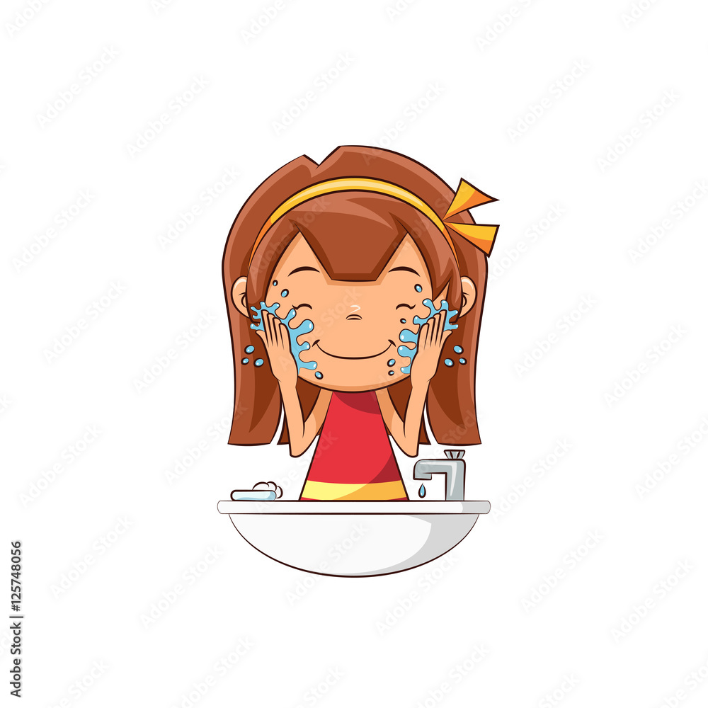 Cartoon Girl Washing Face