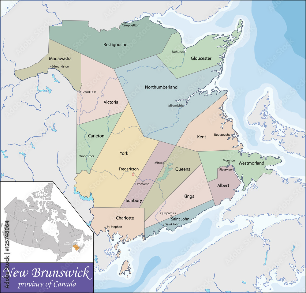 Map of New Brunswick Stock Vector | Adobe Stock