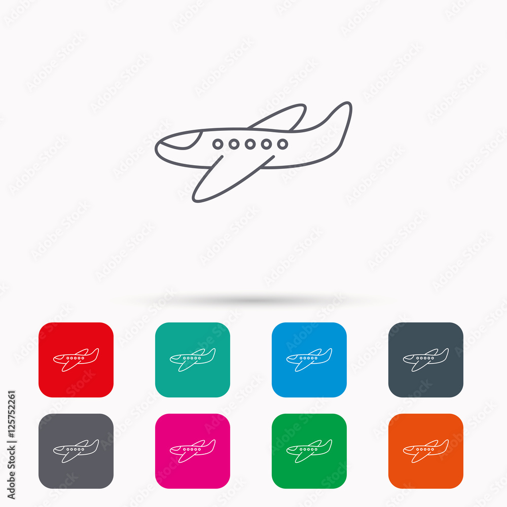 Airplane icon. Aircraft travel sign. Flight transport symbol. Linear ...