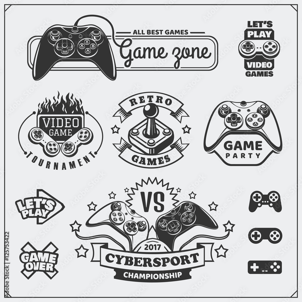 Video game club emblems, labels, icons, badges and design elements ...