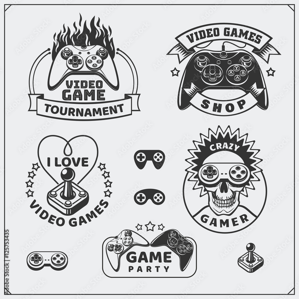 Video game club emblems, labels, icons, badges and design elements ...