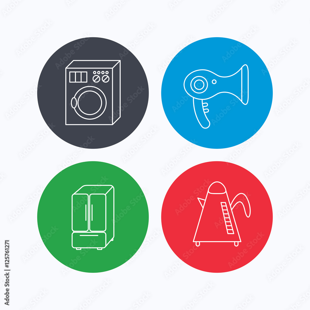 Washing machine, teapot and hair-dryer icons. American style ...