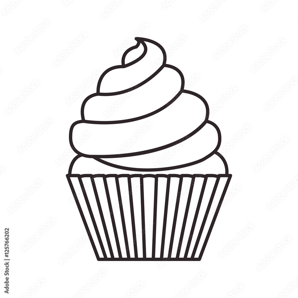 Silhouette Of Sweet Cupcake Dessert Icon Over White Background Vector