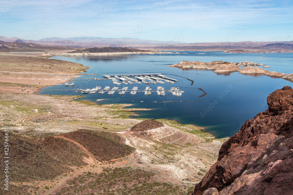 Floating Boat Harbor at Lake Mead, With Receding Shoreline, Boulder ...