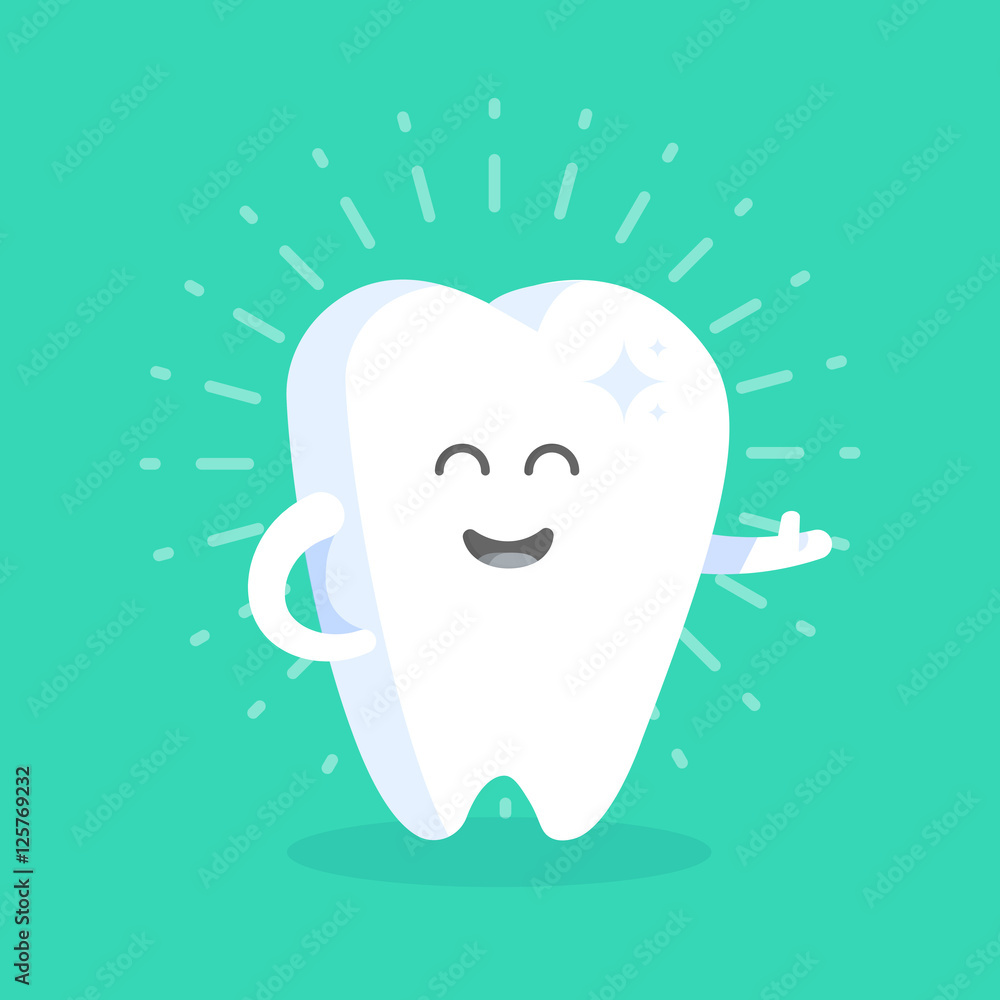 Cute cartoon tooth character with face, eyes and hands. The concept for ...
